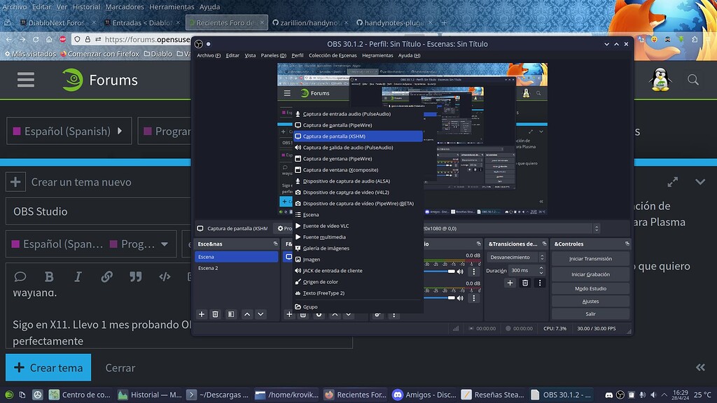 OBS Studio no graba vídeo + audio con PipeWire - Programas - Aplicaciones - openSUSE Forums
