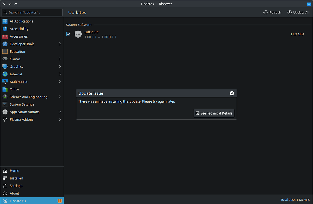 Discover app shows tailscale update that keeps failing - Applications - openSUSE Forums