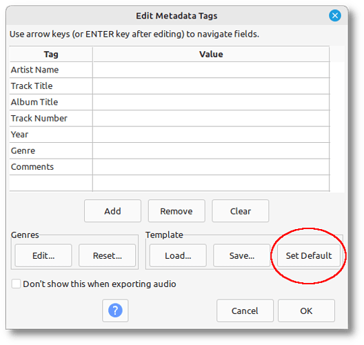 Audacity? retaining information on Edit Metadata window - Applications ...