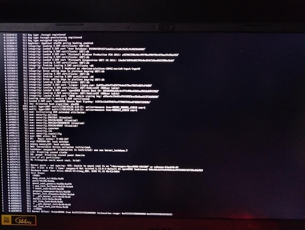 Kernel 6.12 broke encrypted partition, kernel panic - Install/Boot/Login - openSUSE Forums