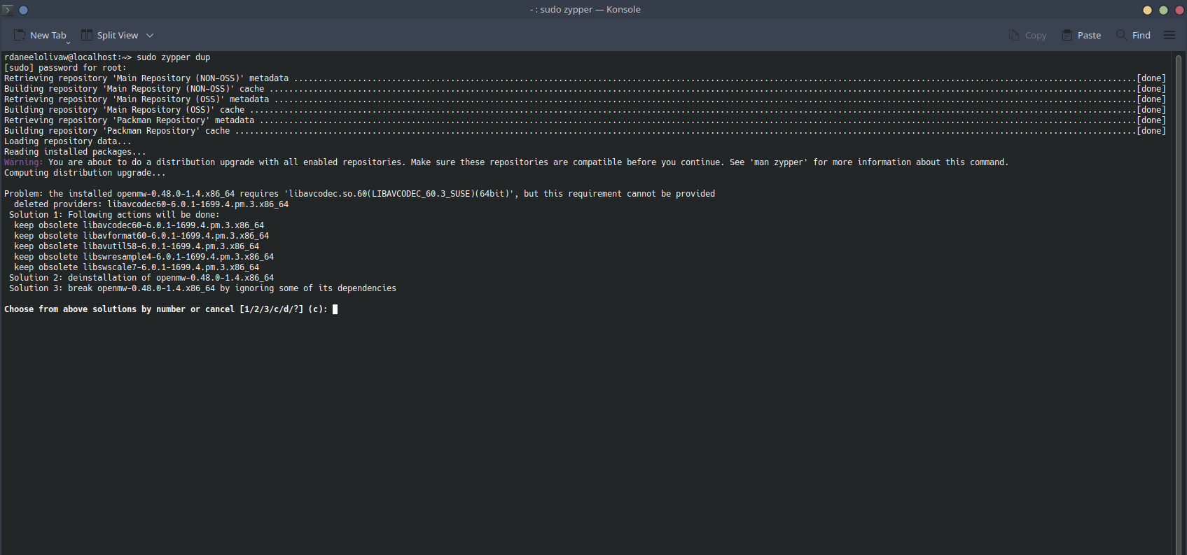 Zypper Dup Openmw libavcodec issue - Multimedia - openSUSE Forums