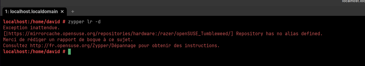 Zypper broken, Repository has no alias defined - Install/Boot/Login - openSUSE Forums