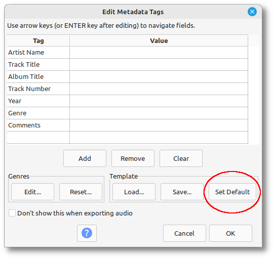 Audacity? retaining information on Edit Metadata window - Applications ...