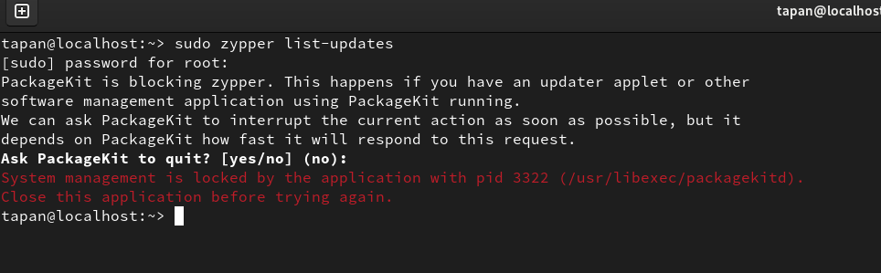 Zypper is blocked by PackageKit - Applications - openSUSE Forums