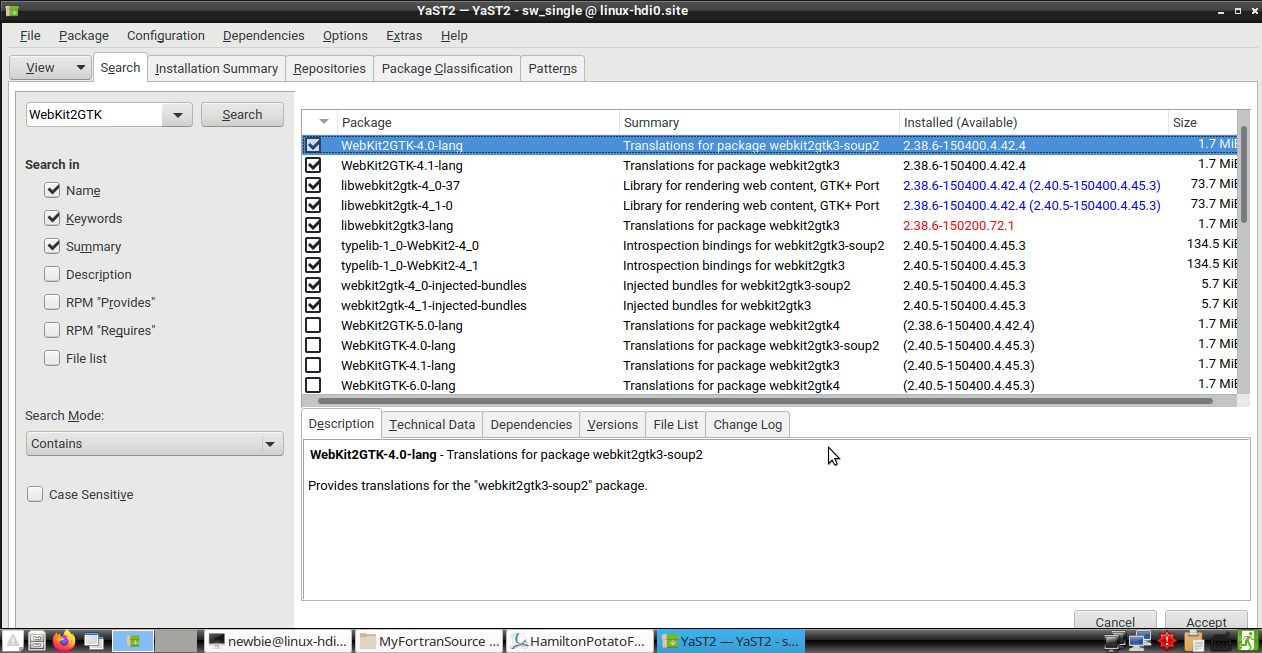 Requesting decisions concerning which WebKit2GTK-related software packages to keep or update and ...