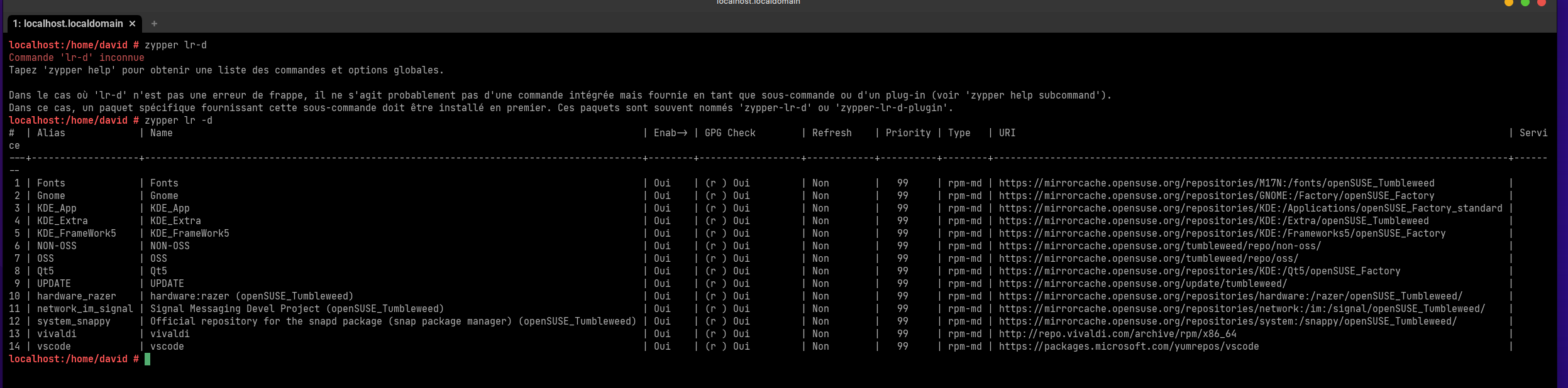 Zypper broken, Repository has no alias defined - Install/Boot/Login - openSUSE Forums