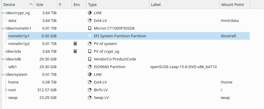 Does the Open Suse 15.6 installer support the update of Leap installations where the /boot/efi ...